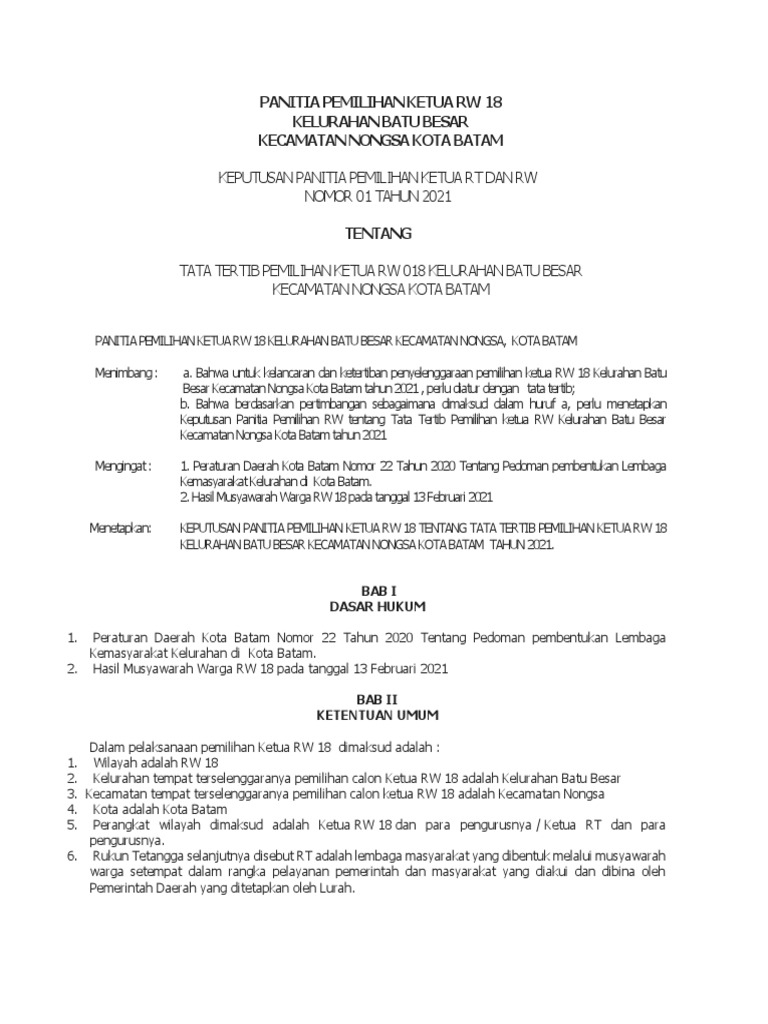 Draft Tata Tertib Pemilihan Ketua RW | PDF