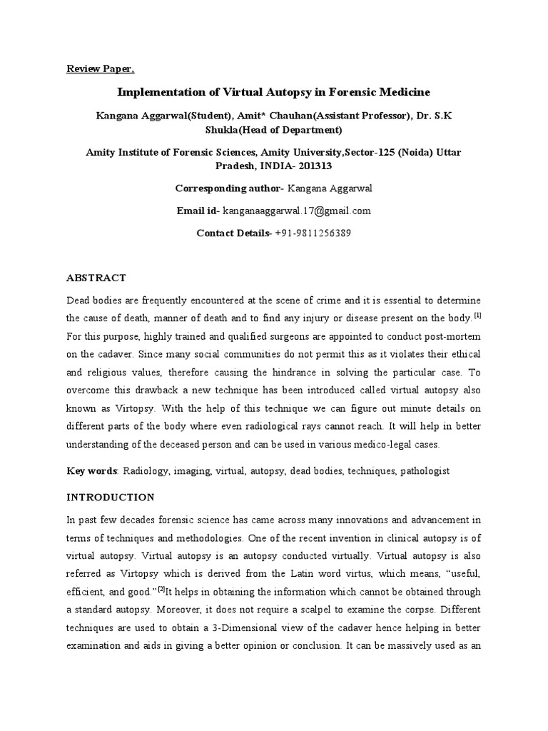 Implementation of Virtual Autopsy in Forensic Medicine | Download Free ...