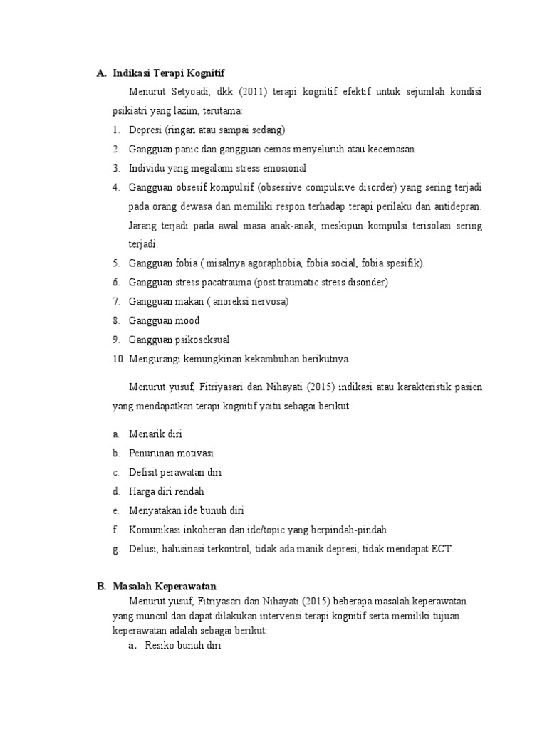 Indikasi Terapi Kognitif | PDF