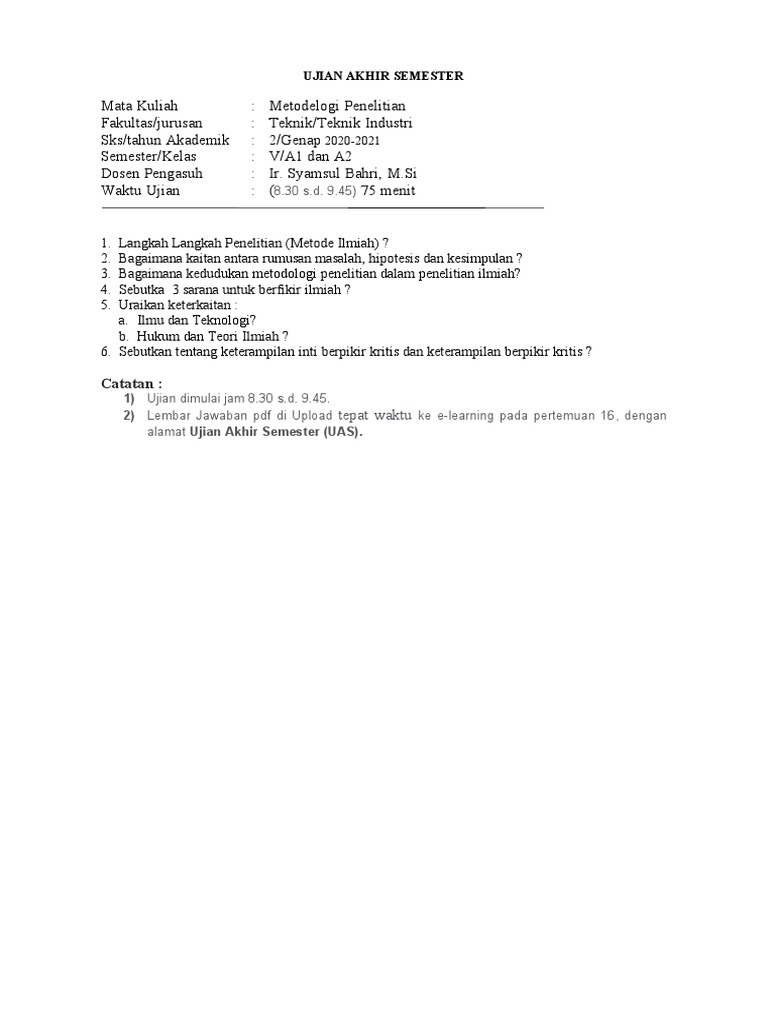 Soal UAS METOPEN | PDF