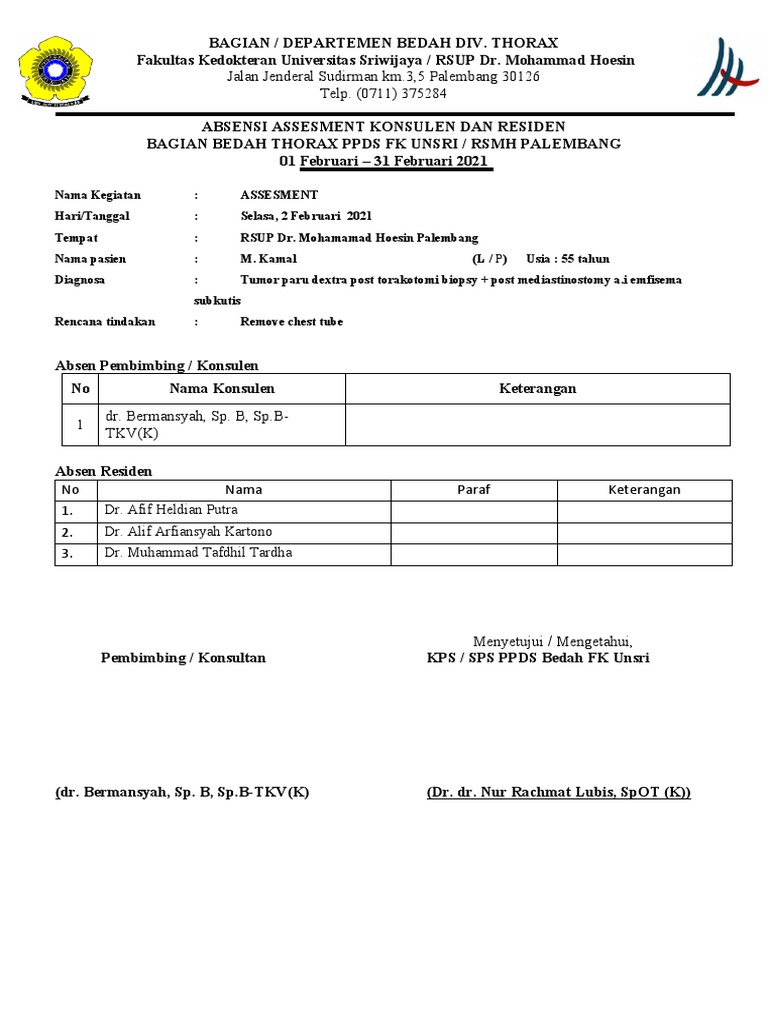 Absensi Konsulen dan Residen Bedah Thorax | PDF