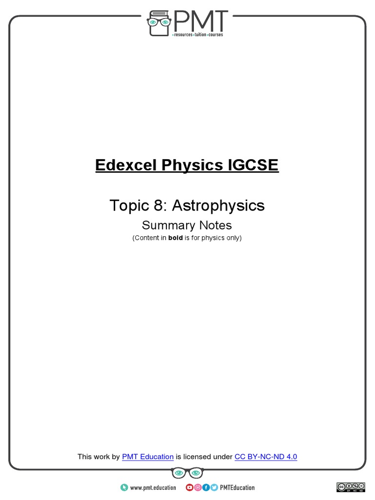 Summary Notes - Topic 8 Astrophysics - Edexcel Physics IGCSE | PDF ...