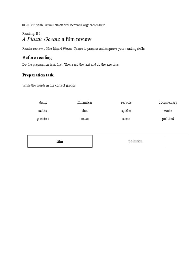 A Plastic Ocean: A Film Review: Before Reading | PDF | Plastic | Recycling