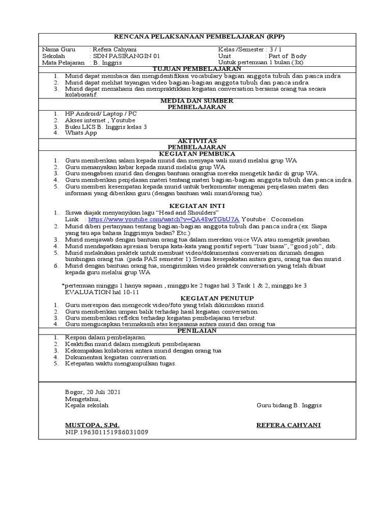 RPP Kelas 3 2021 2022 Print | PDF