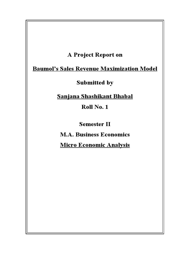 Baumol's Sales Revenue Maximization Model | PDF | Profit (Economics ...