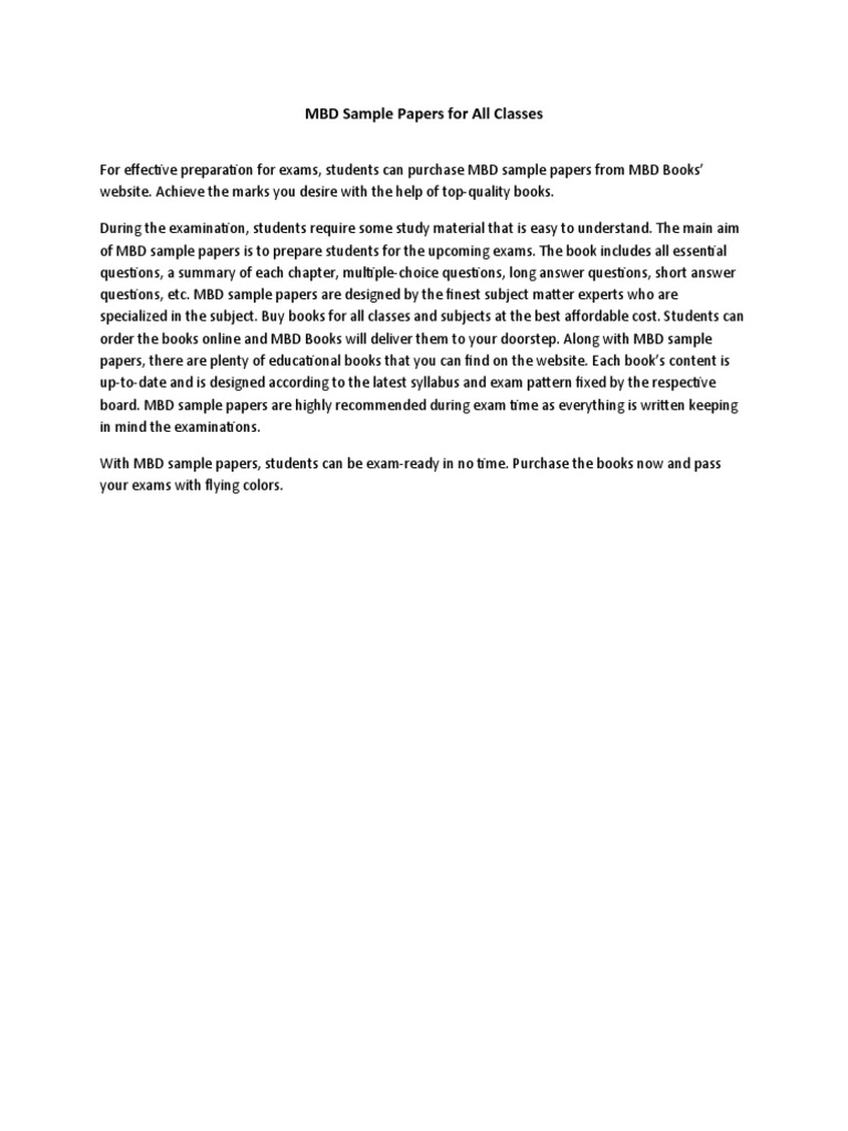 MBD Sample Papers for Exam Success | PDF