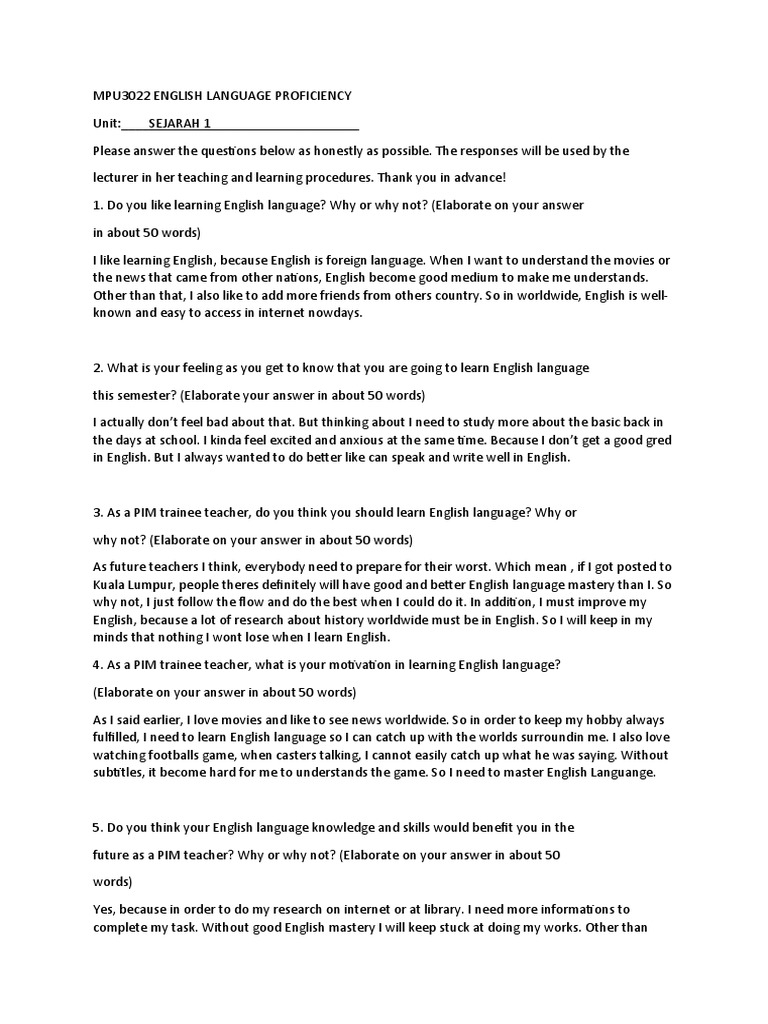 Mpu3022 English Language Proficiency Pdf English Language English As A Second Or Foreign