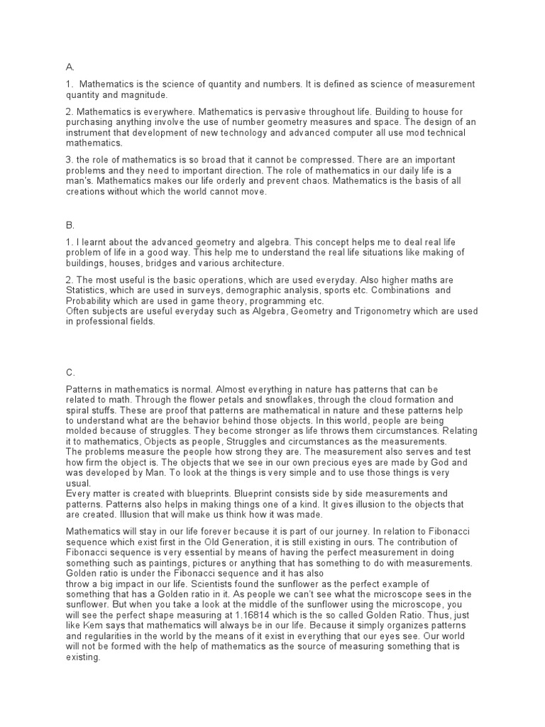 Mathematics Is The Science of Quantity and Numbers. It Is Defined As ...