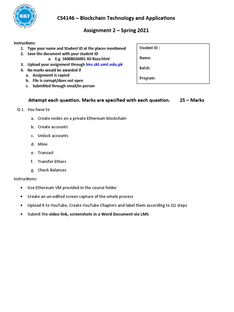 CS4146 - Blockchain Technology and Applications Assignment 2 - Spring ...