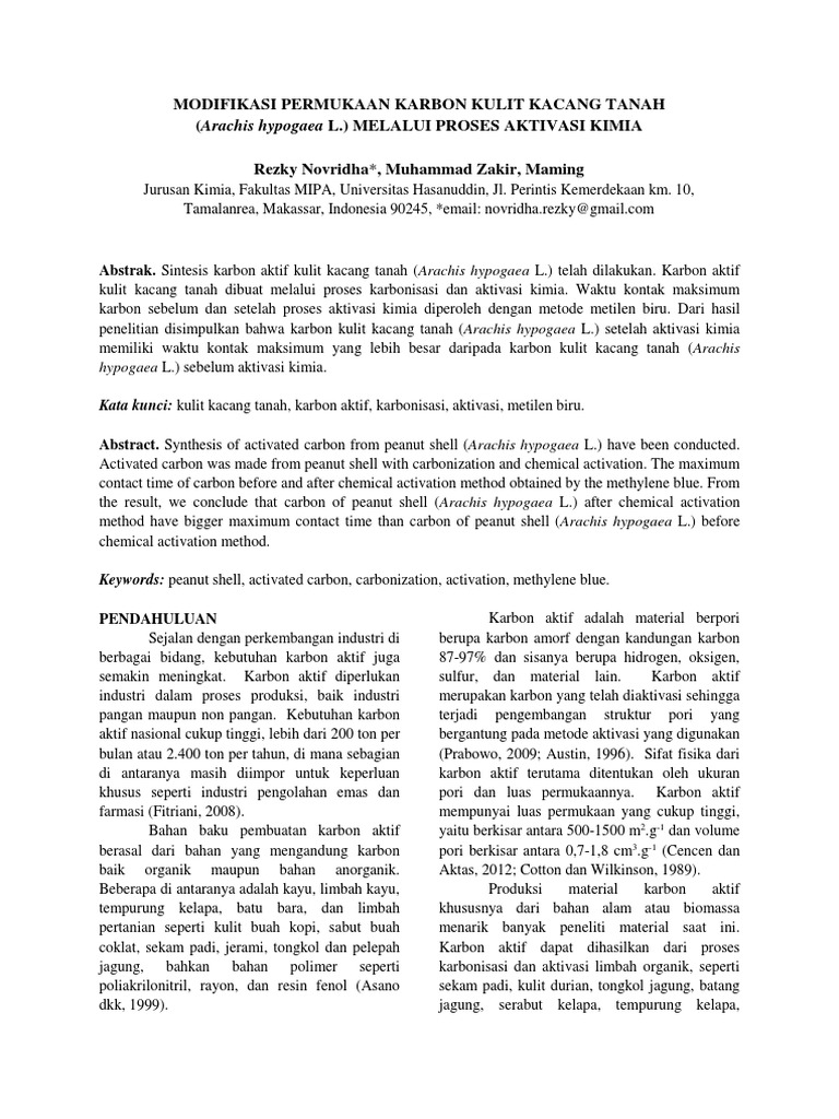 Modifikasi Permukaan Karbon Kulit Kacang Tanah (Arachis Hypogaea L ...