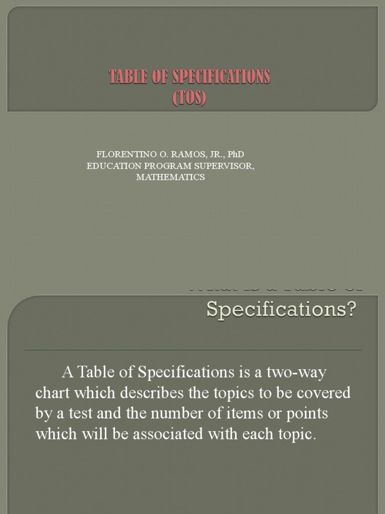 Table of Specifications | PDF | Test (Assessment) | Educational Assessment