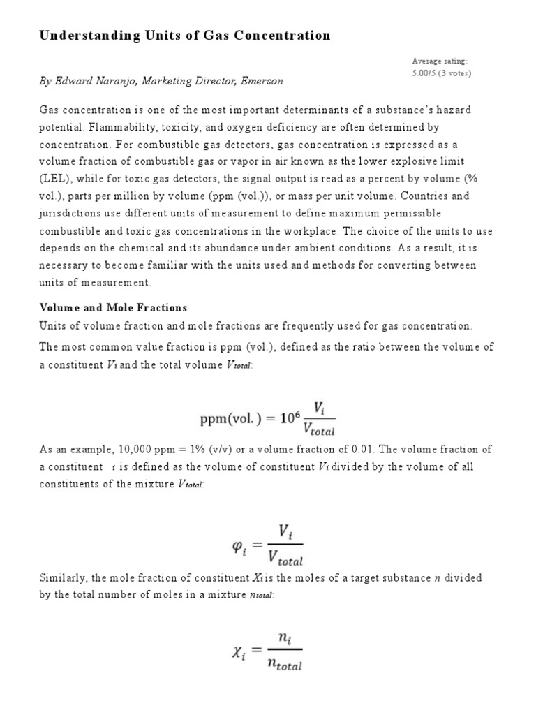 Gas Concentration Units Explained | PDF | Parts Per Notation ...