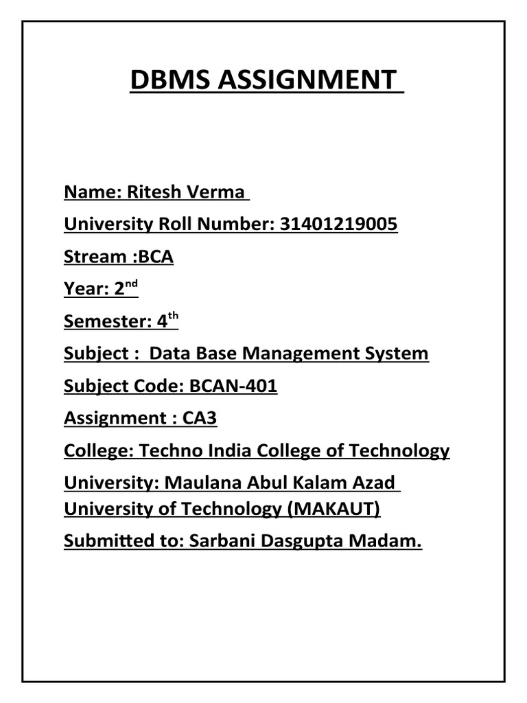 DBMS ASSIGNMENT For PRACTICE | PDF | Relational Database | Relational Model