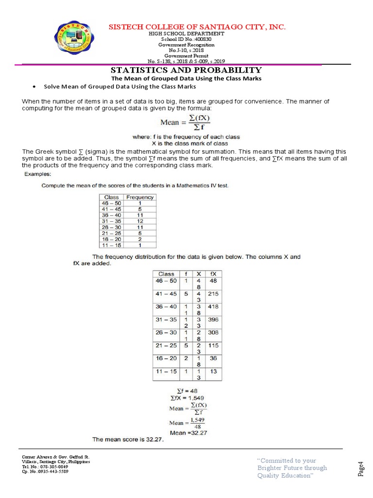 Statistics and Probability: Sistech College of Santiago City, Inc | PDF ...