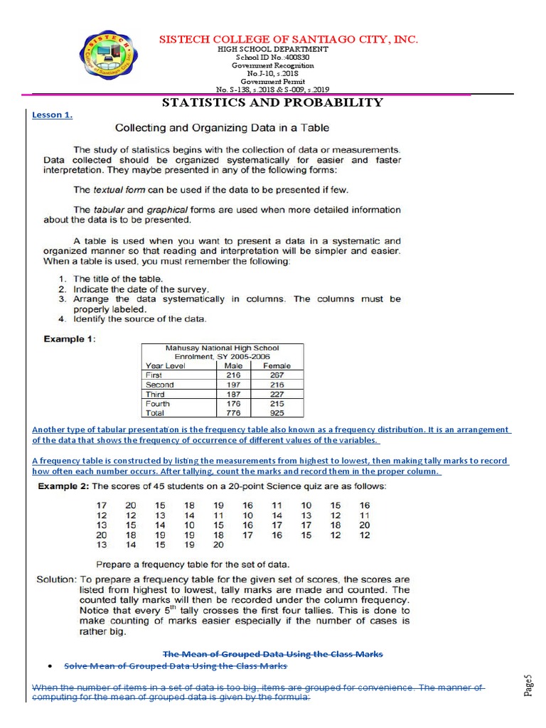 Statistics and Probability: Sistech College of Santiago City, Inc | PDF ...