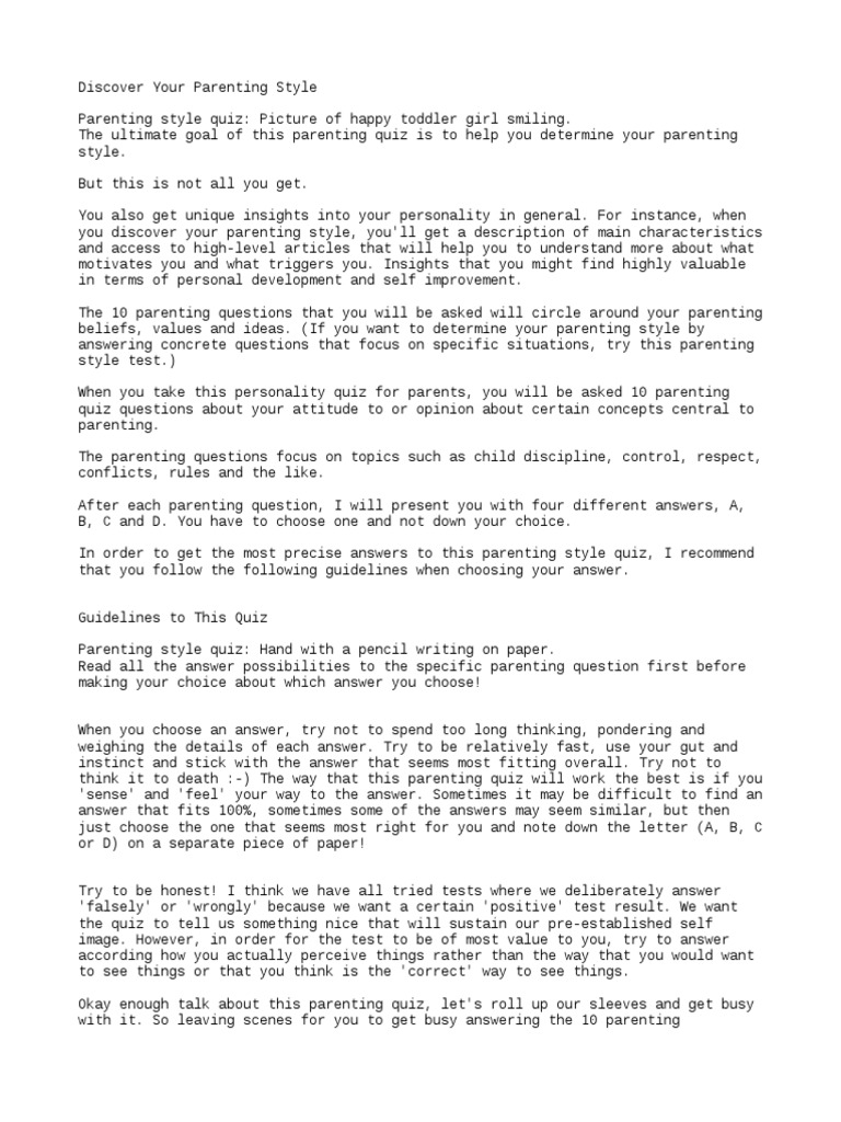 Discover Your Parenting Style Quiz | PDF | Parenting | Relationships