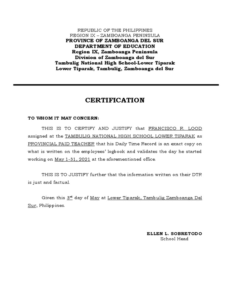 Certification of Teacher's Accomplishments | PDF