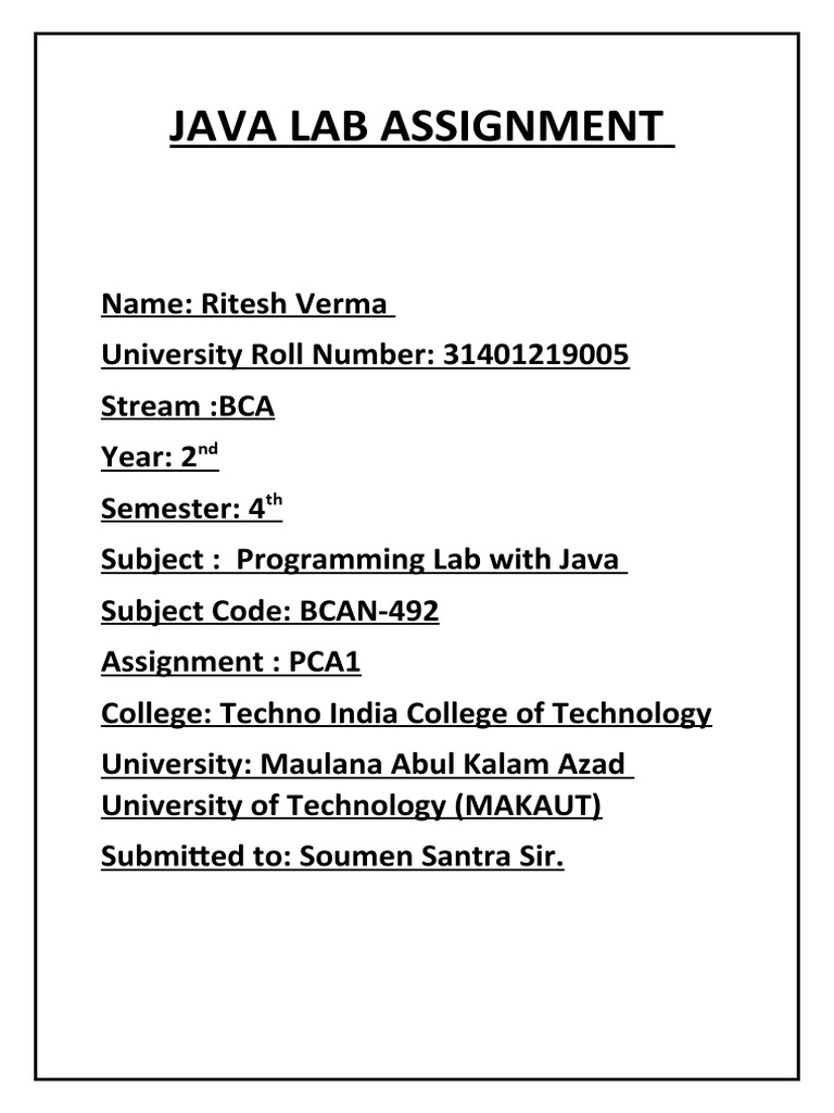 Pca1 Ritesh Java Lab Assignment Download Free Pdf Constructor Object Oriented Programming