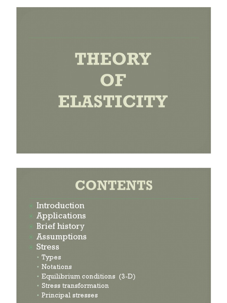 Theory of Elasticity - PPT 1 | PDF | Stress (Mechanics) | Elasticity ...