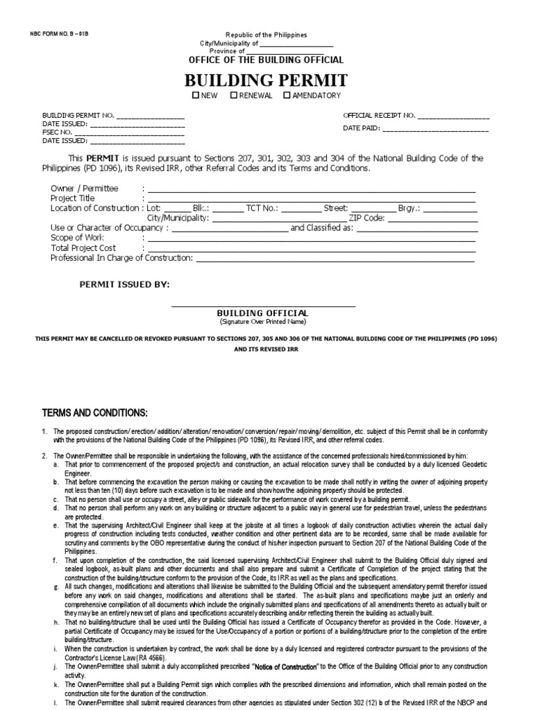 Building Permit Terms & Conditions | PDF | Common Law | Government