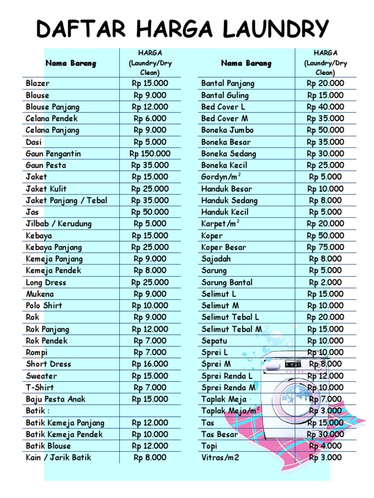 Harga Laundry WE WASH | PDF | Clothing | Softlines (Retail)