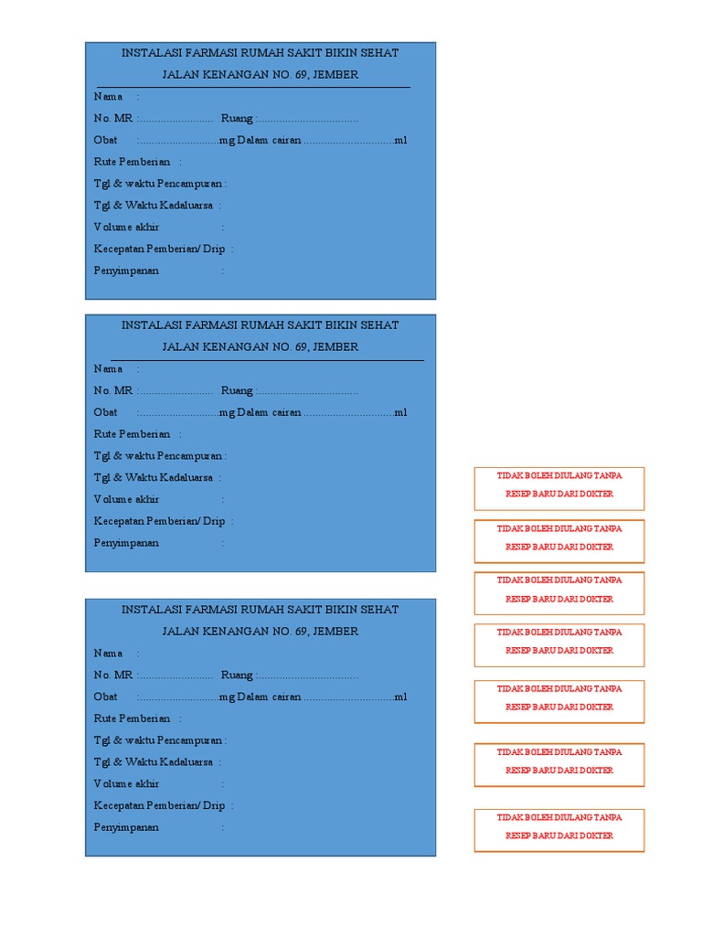 Etiket Obat Injeksi di Rumah Sakit | PDF