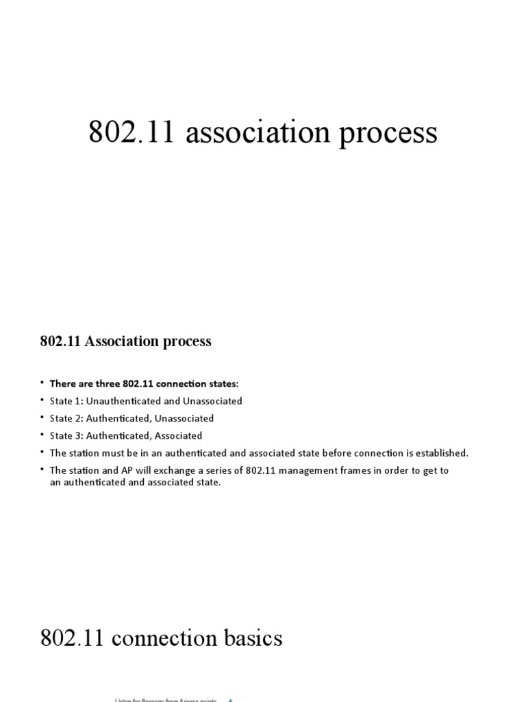 802.11 Asociation Process | PDF | Ieee 802.11 | Wireless Access Point