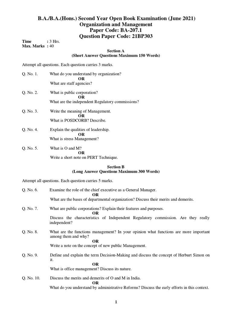 Public Administration 2nd Year Question Paper | PDF | Business | Science