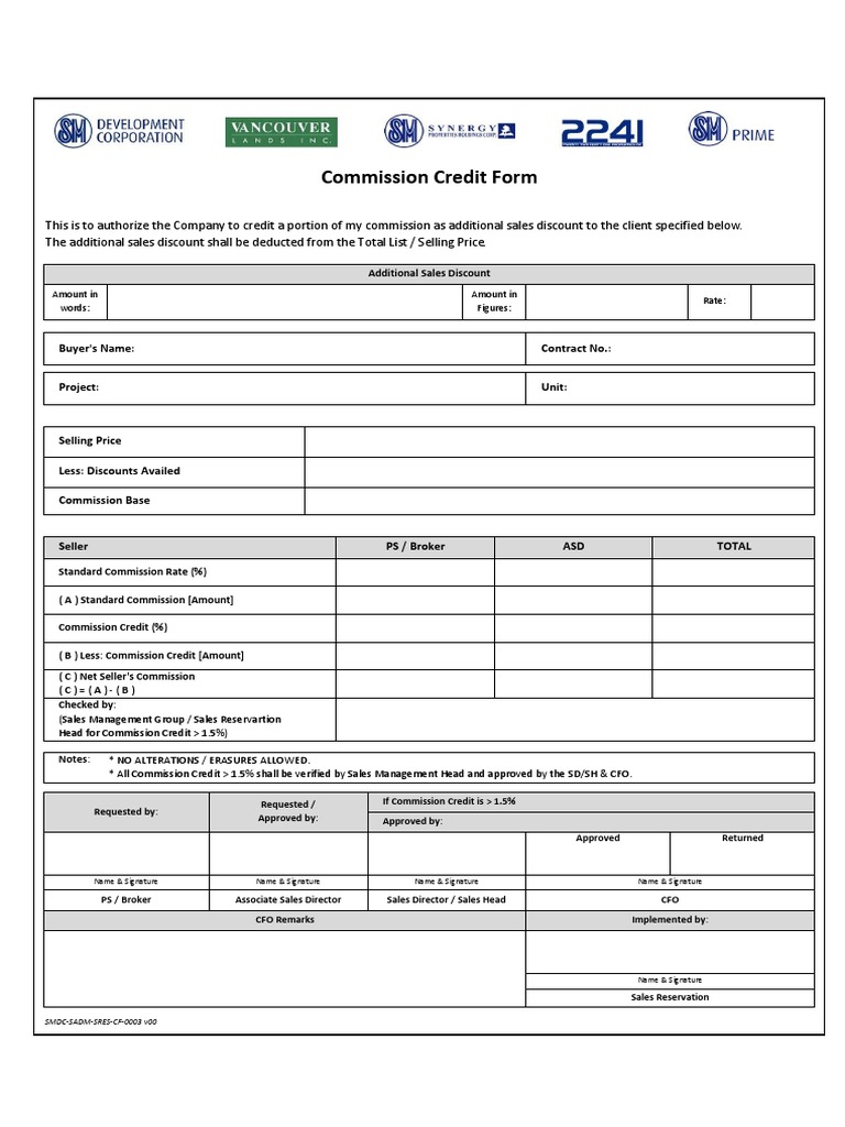 Commission Credit Authorization Form | PDF | Sales | Market (Economics)