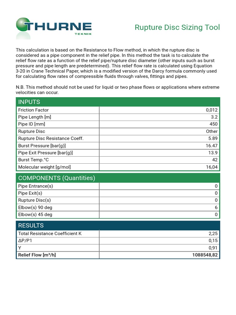 Thurne Teknik Rupture Disc Sizing Tool | PDF | Pipe (Fluid Conveyance ...