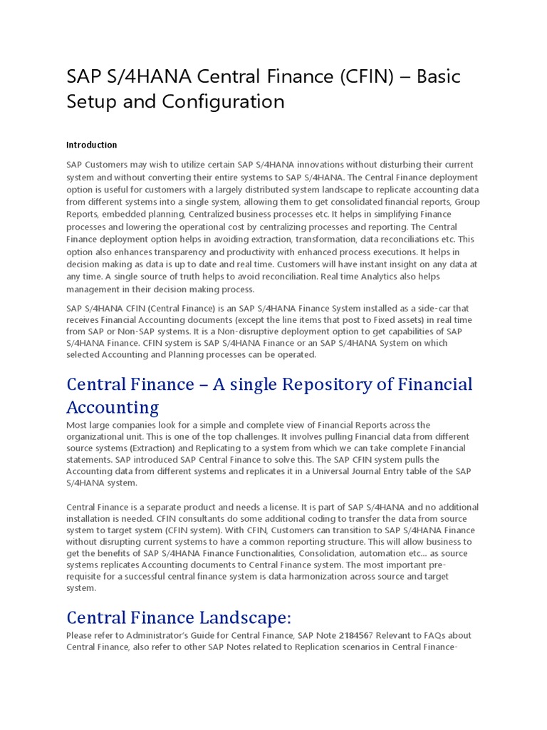 SAP CFIN 1809 - Introduction | PDF | Replication (Computing) | Information Technology Management