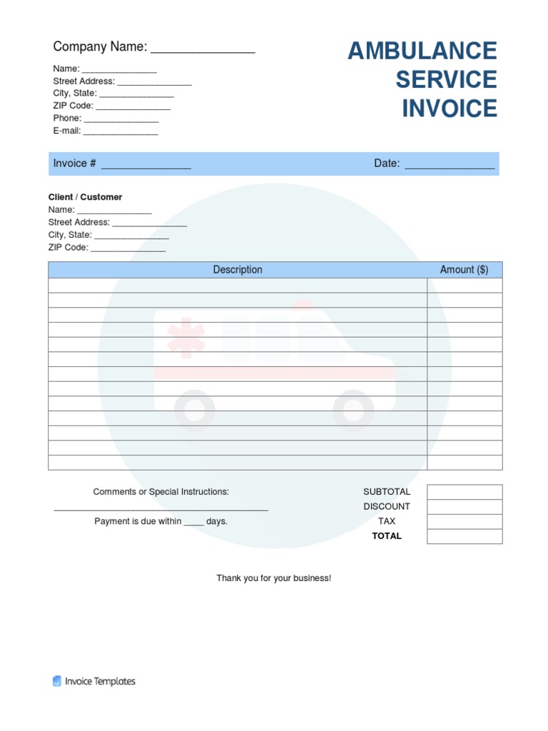 Ambulance Service Invoice: Company Name | PDF