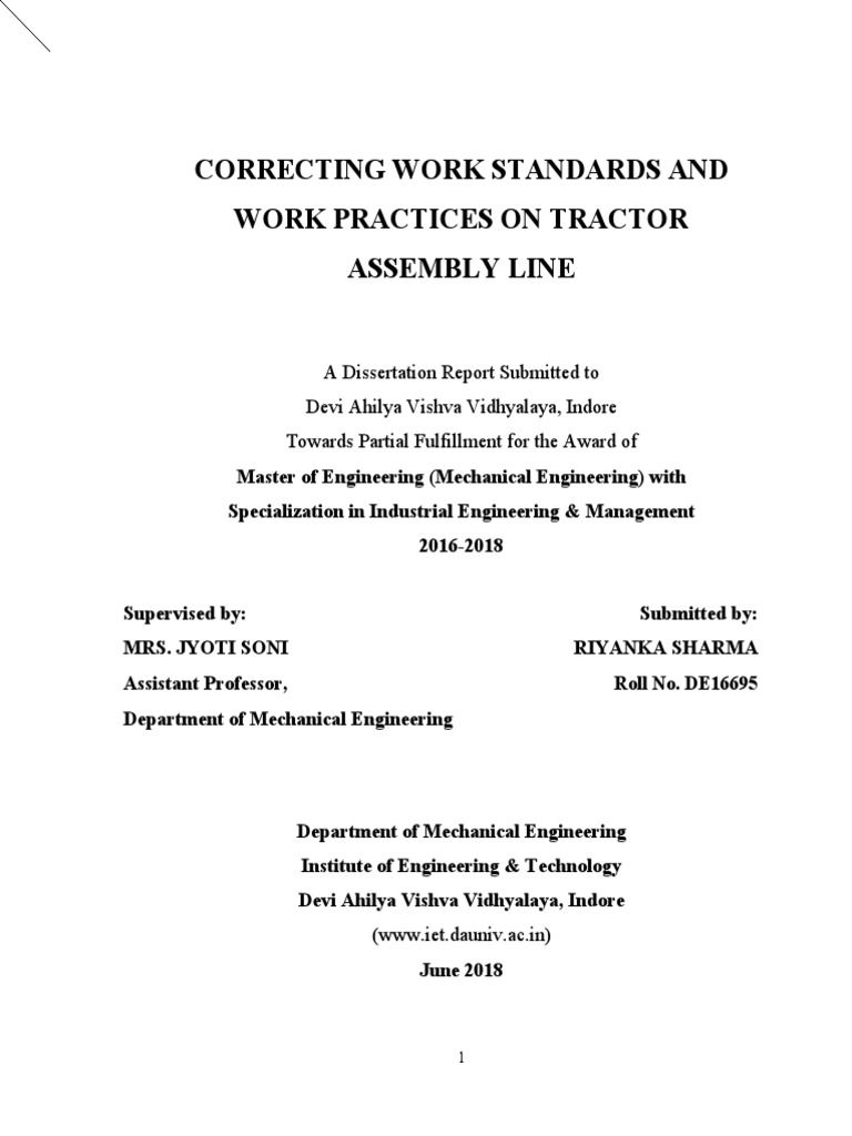 Correcting Work Standards and Work Practices On Tractor Assembly Line ...