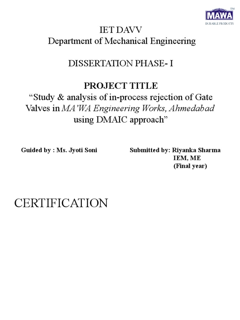 Iet Davv Department of Mechanical Engineering Dissertation Phase-I | PDF | Six Sigma | Valve