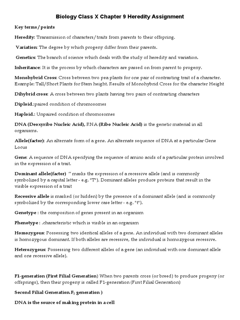 Biology Class X Chapter 9 Heredity Assignment | PDF | Dominance ...