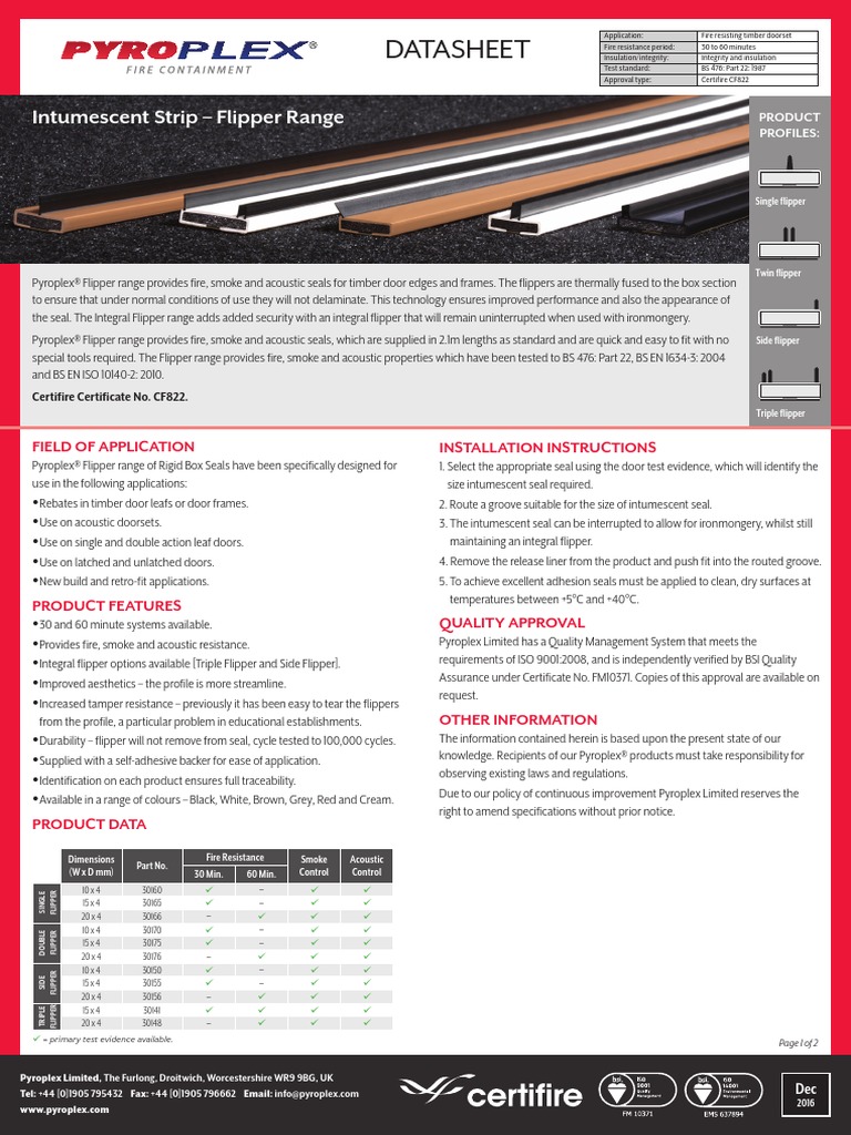 Datasheet: Intumescent Strip - Flipper Range | PDF | Door | Personal ...