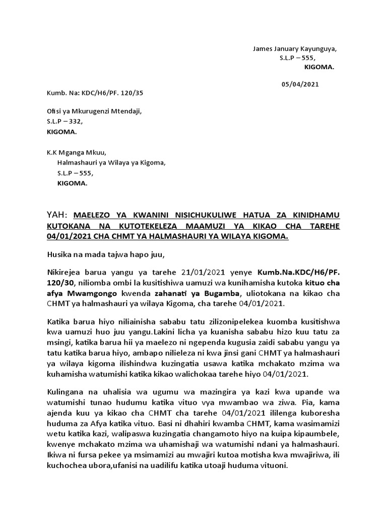 Barua Ya Maelezo | PDF