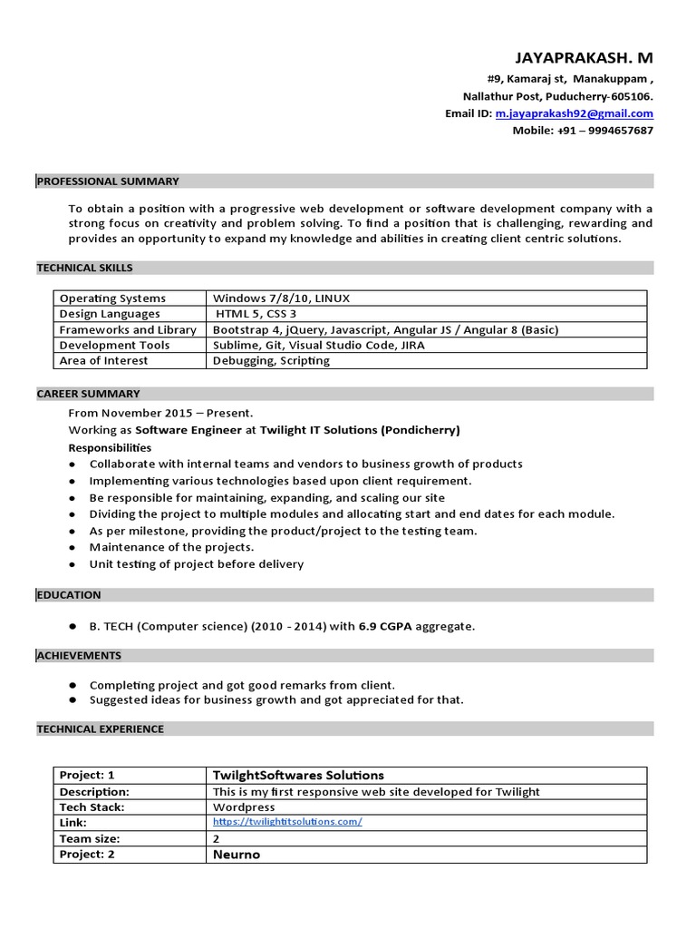 Jayaprakash. M: #9, Kamaraj ST, Manakuppam, Nallathur Post, Puducherry ...