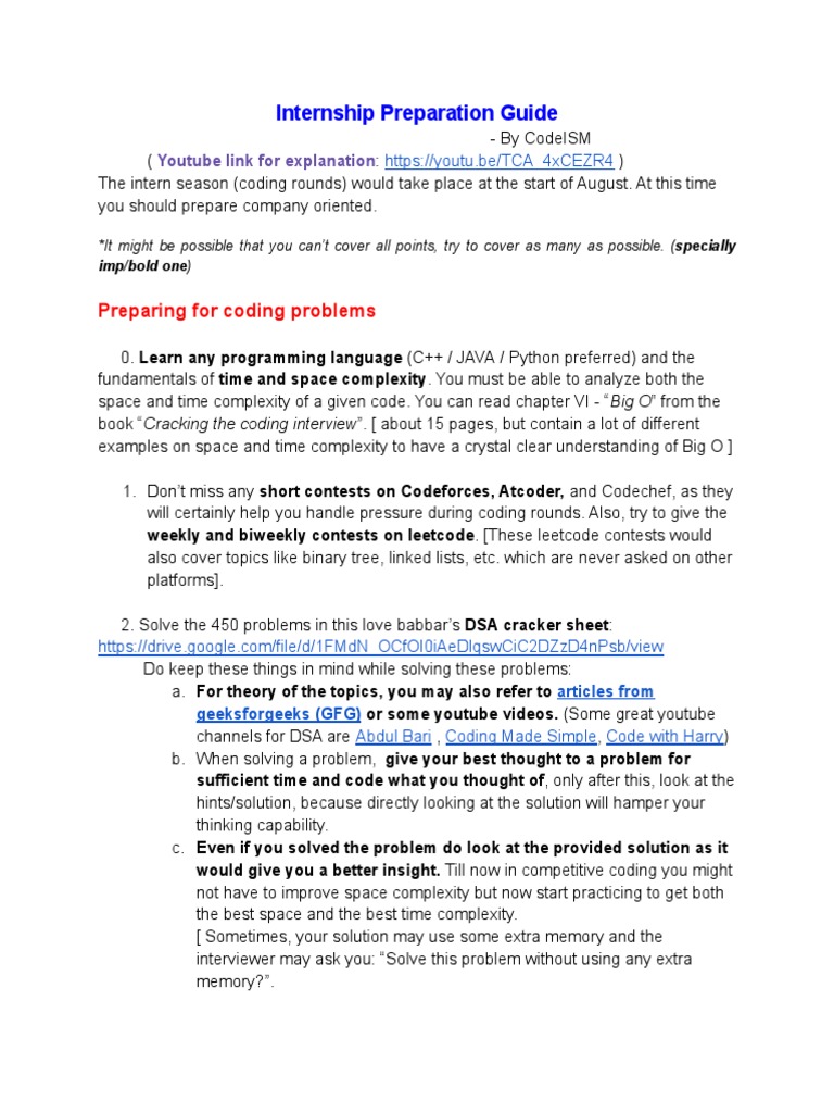 Internship Preparation Guide (By CodeISM) | PDF | Mathematical Optimization | Object Oriented ...