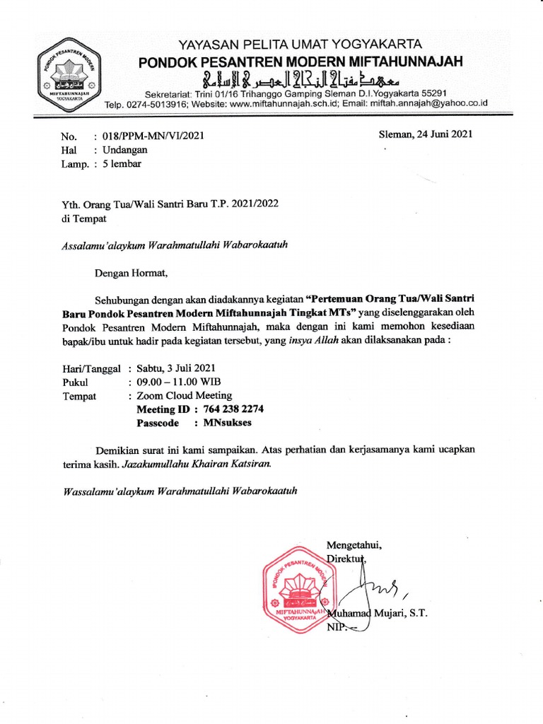 018 Surat Edaran Masuk Pondok | PDF