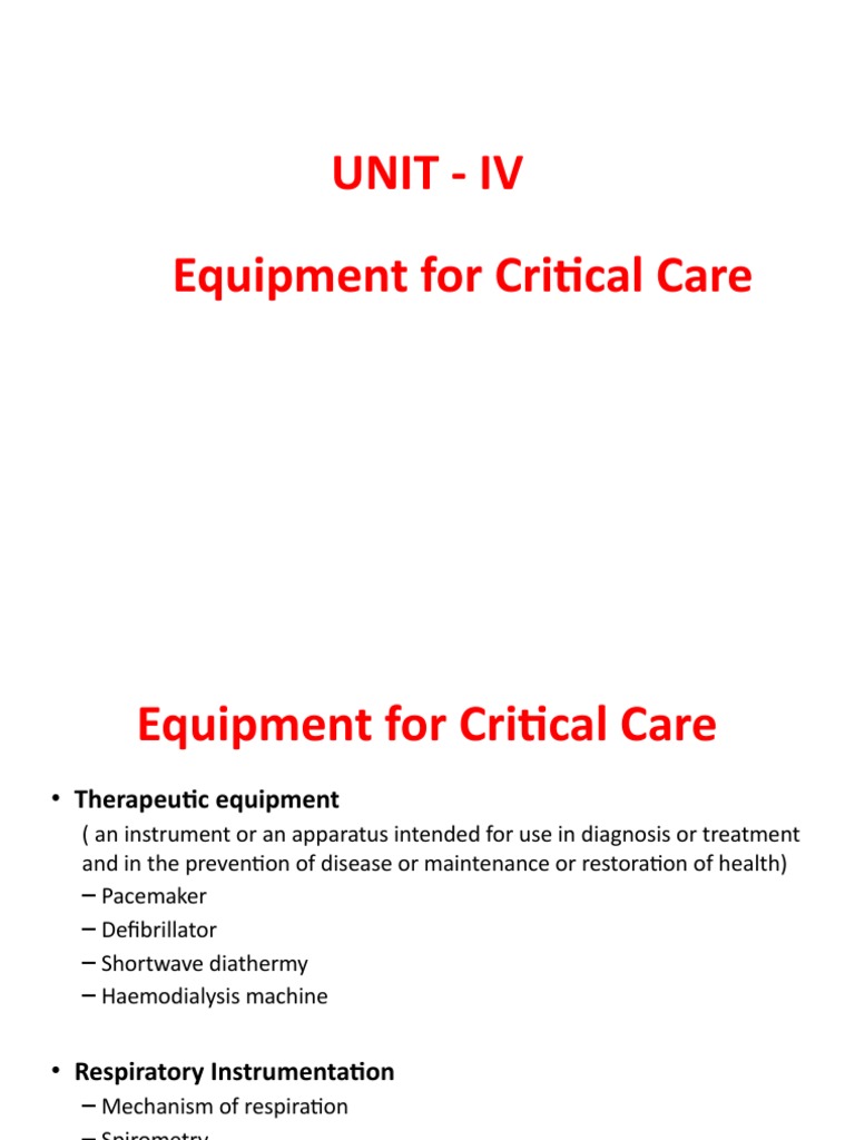 Unit - Iv Equipment For Critical Care | PDF | Artificial Cardiac ...