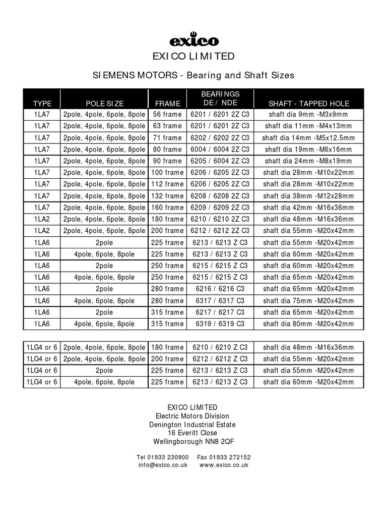 Siemens Motor Bearing and Shaft Sizes | PDF | Manufactured Goods | Machines