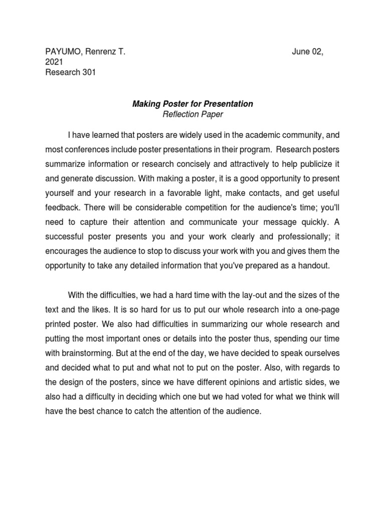 Making Poster For Presentation: Reflection Paper | PDF