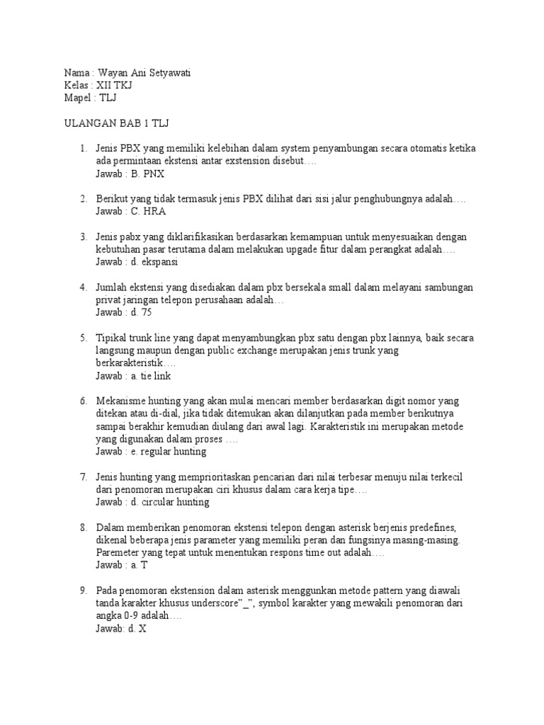 Ulangan Bab 1 TLJ (Wayan Ani Setyawati) | PDF