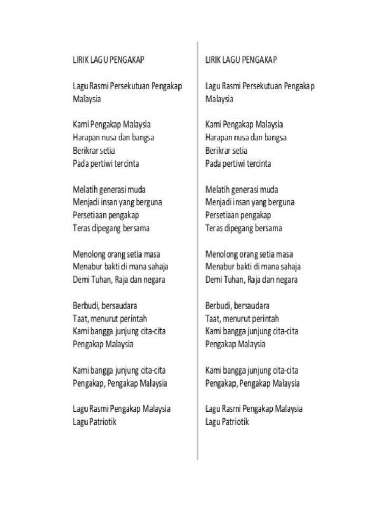 Lirik Lagu Pengakap Malaysia | PDF