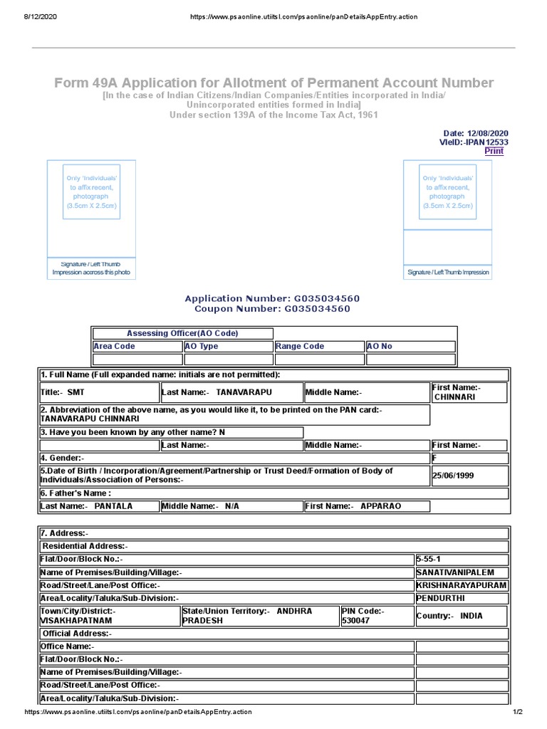 Application for Allotment of Permanent Account Number | PDF ...