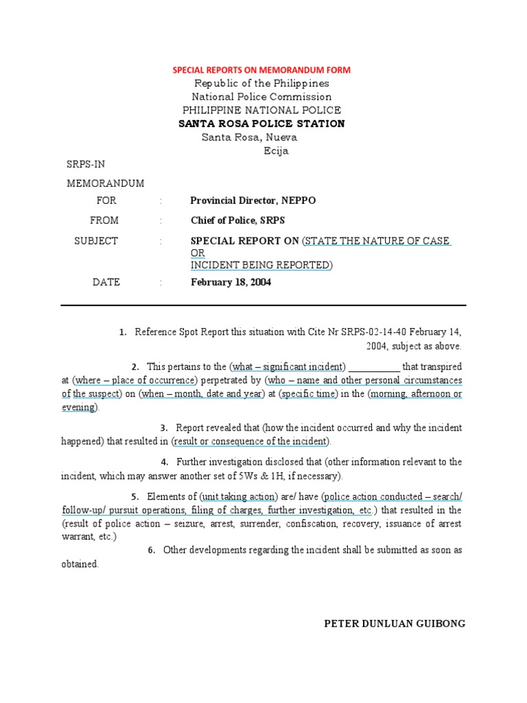 SAmple Format (Police Report) | PDF | Arrest | Police