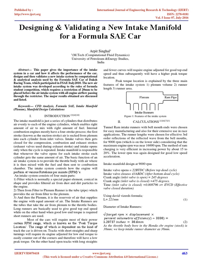 Designing & Validating A New Intake Manifold For A Formula SAE Car ...