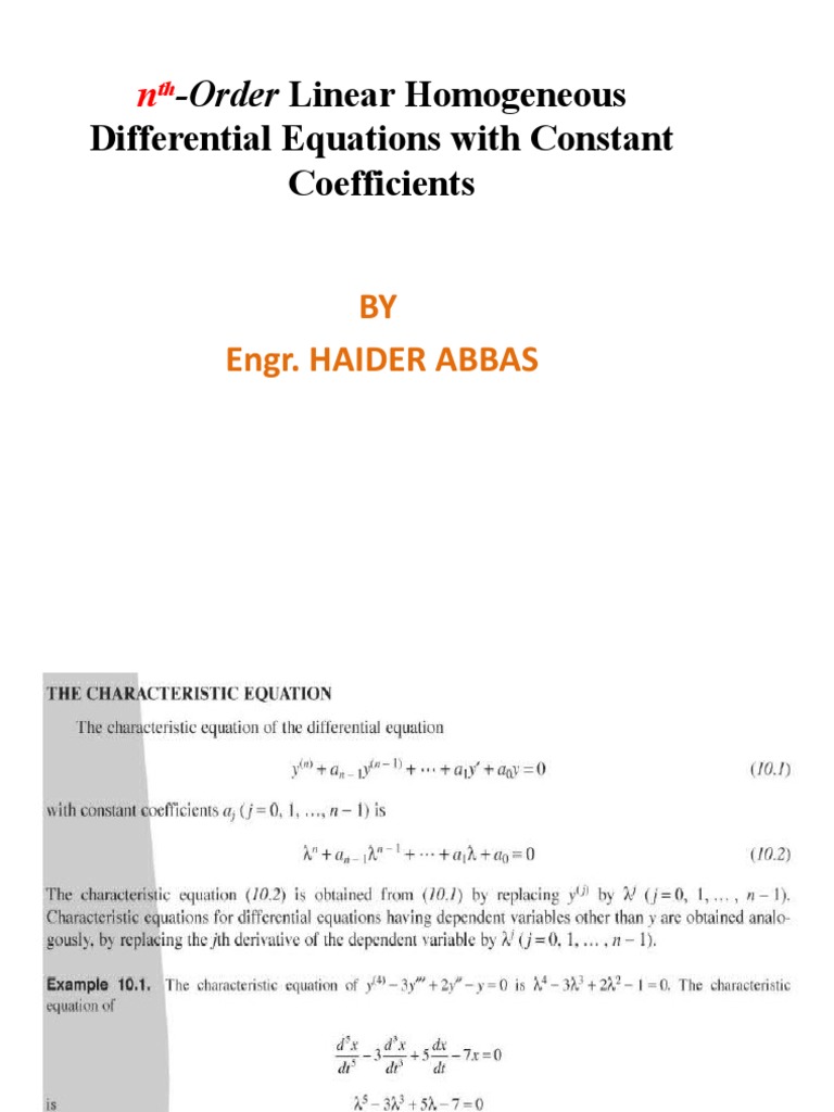 Higher Order Diff. Eqs. | PDF