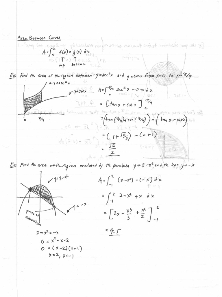 Area Between Functions Notes | PDF
